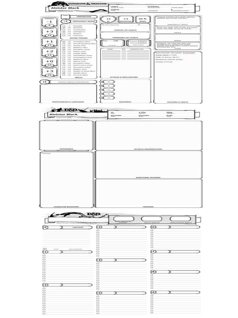 Character Sheet Dungeons & Dragons - D&D 5 | PDF | Fantasy Role Playing ...