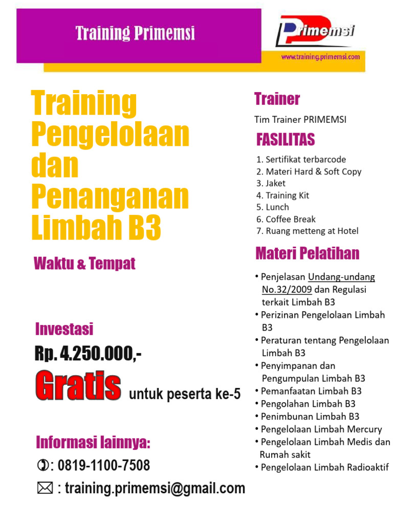 Brosur Pelatihan Pengelolaan Dan Penanganan Limbah B3 | PDF