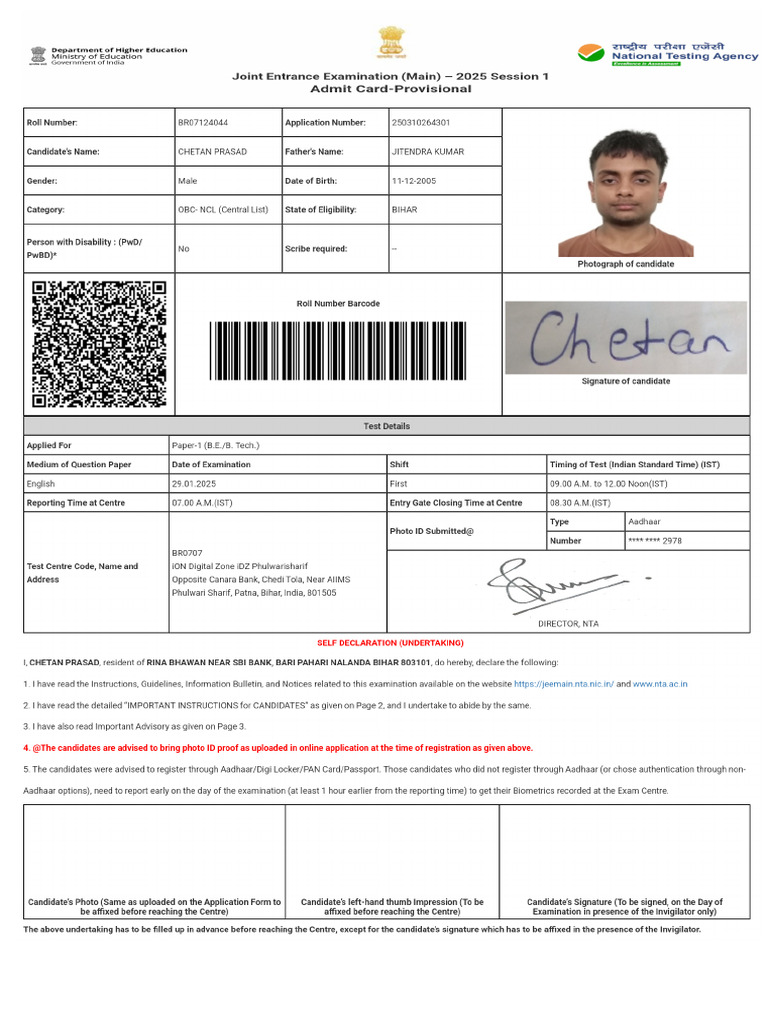 Application Details for NTA 250310264301 | PDF