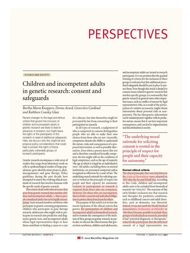 Childfren and Incompetent Adults | PDF | Informed Consent | Genetic Testing