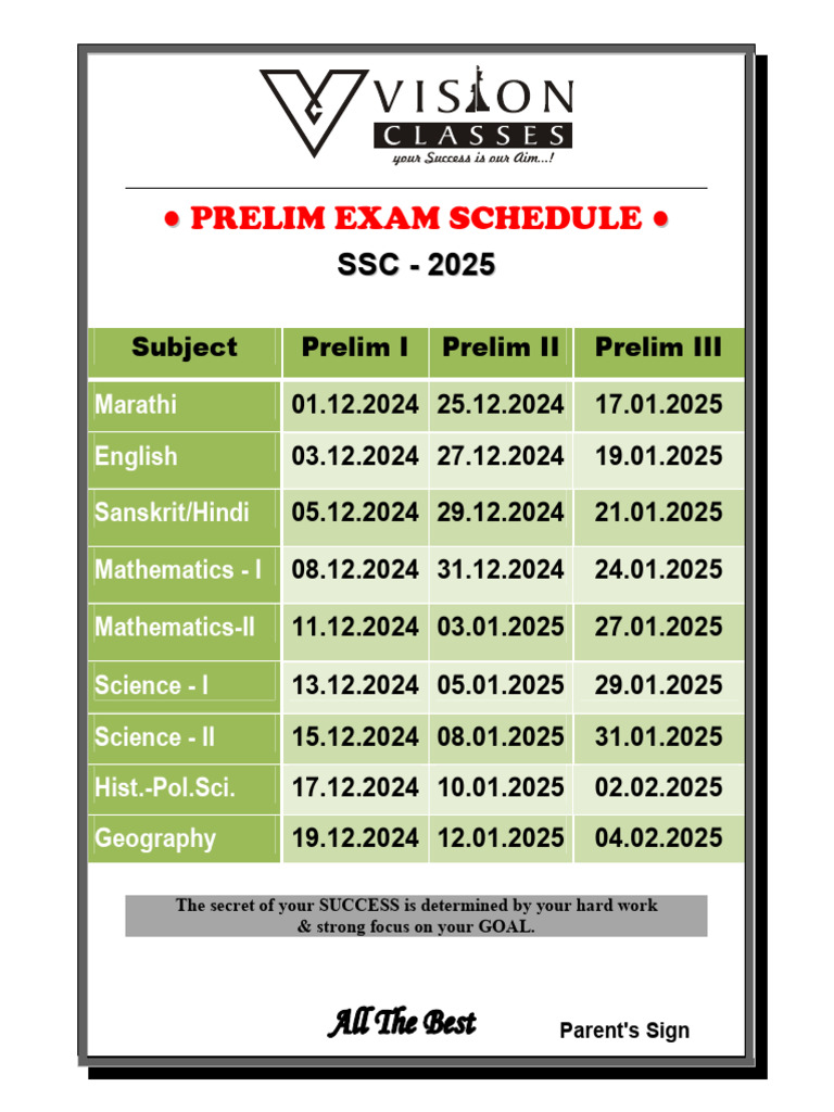 Prelim Time-Table 2024-25 | PDF