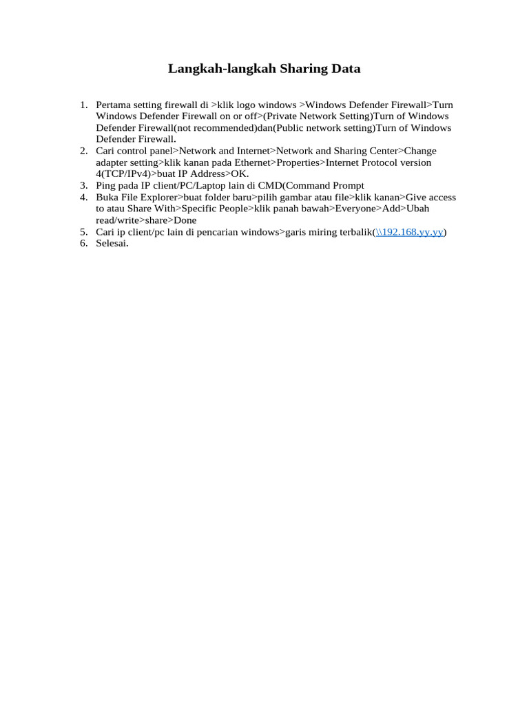 Langkah-Langkah Sharing Data | PDF