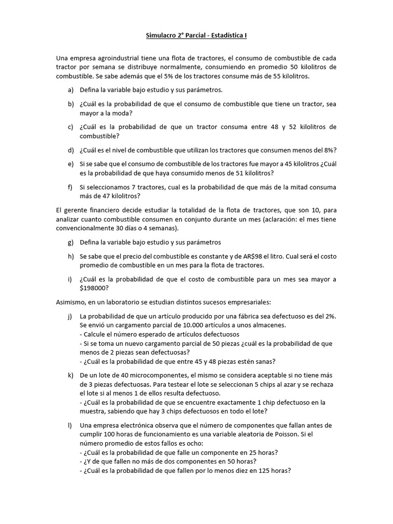 Simulacro 2do Parcial - Estadística I | PDF | Probabilidad | Teoría estadística