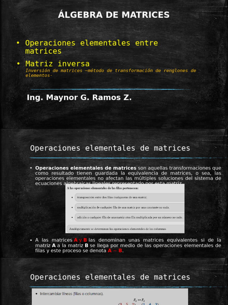 Operaciones Elementales Entre Matrices, Matrices Inversas | PDF | Matriz (Matemáticas ...