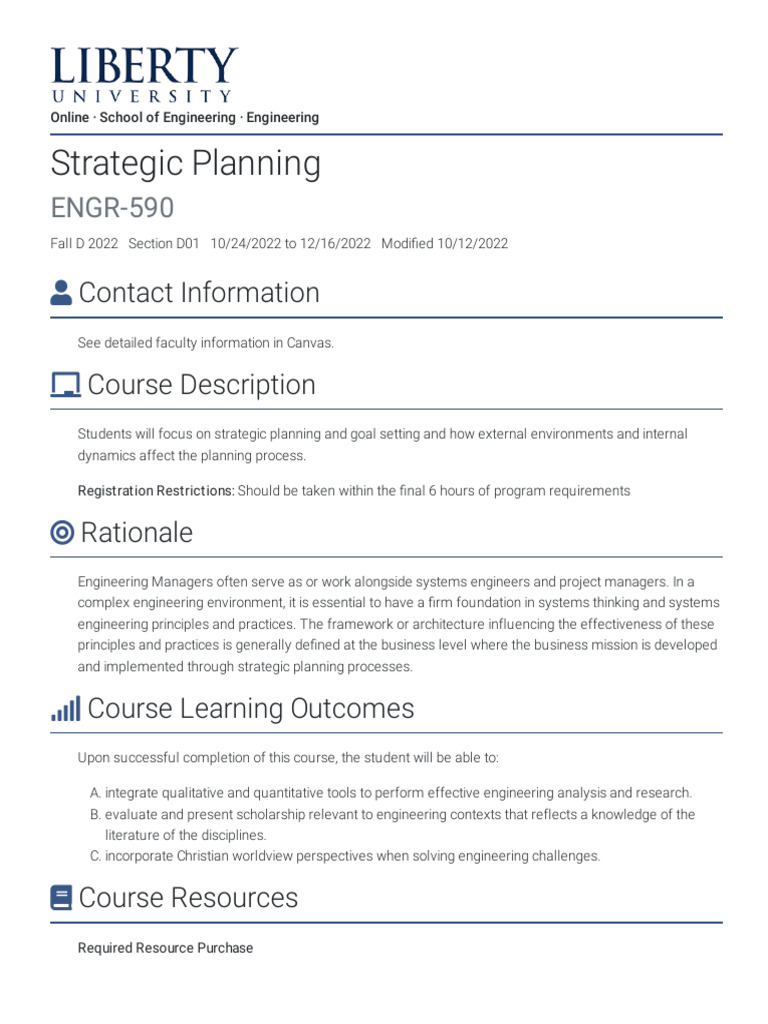 Strategic_Planning_ENGR_590_Fall_D_2022 | PDF | Strategic Planning ...