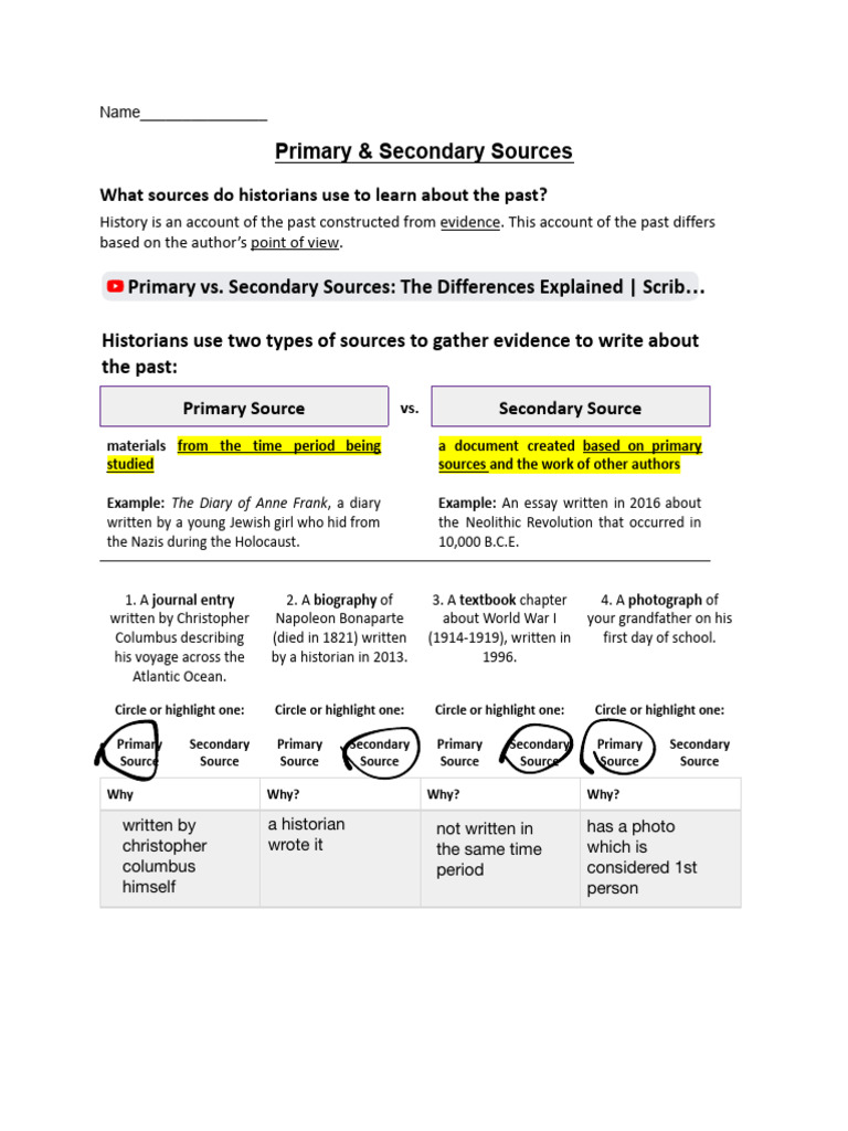 Primary vs. Secondary Sources Guide | PDF
