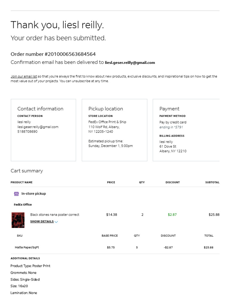 Order Success - FedEx Office | PDF | Money | Payments