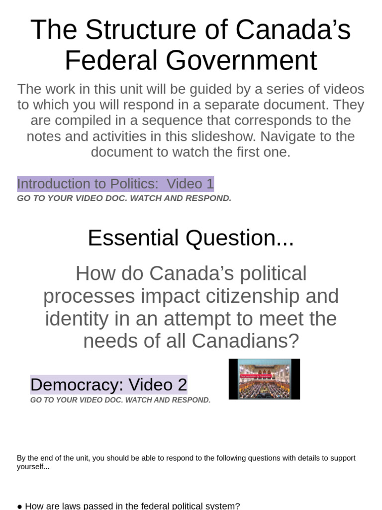 The Structure of Canada's Federal Government Unit | PDF | Elections ...