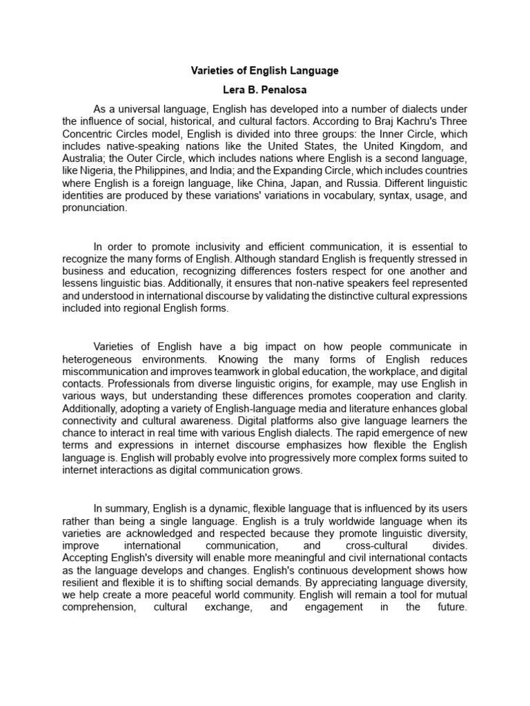 TASK - 1 - REFLECTION - Braj Kachru's Three Concentric Circles of ...