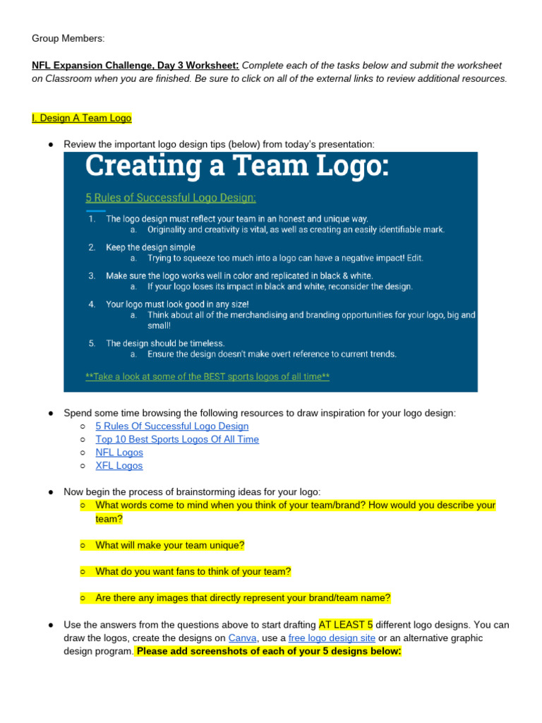 Eric Jineesh - NFL Expansion Challenge - Day #3 Worksheet | PDF