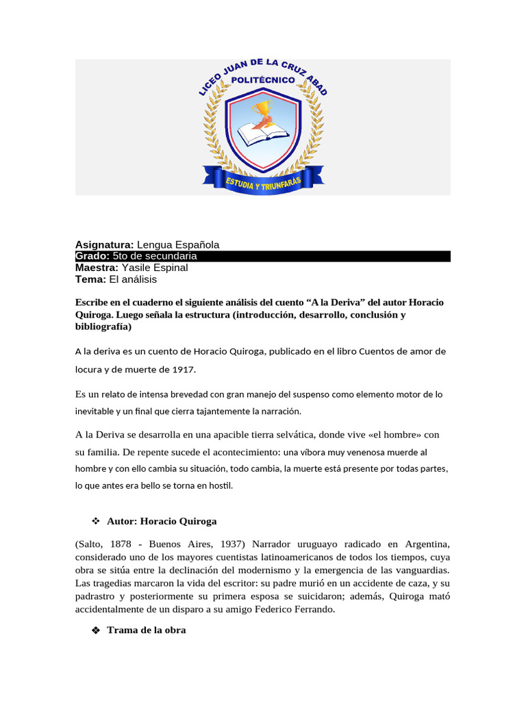 Análisis Del Cuento A La Deriva de Horacio Quiroga | PDF