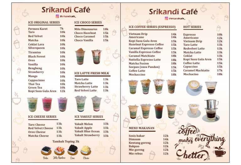 Srikandi Café Menu Overview | PDF | Coffee | Foods
