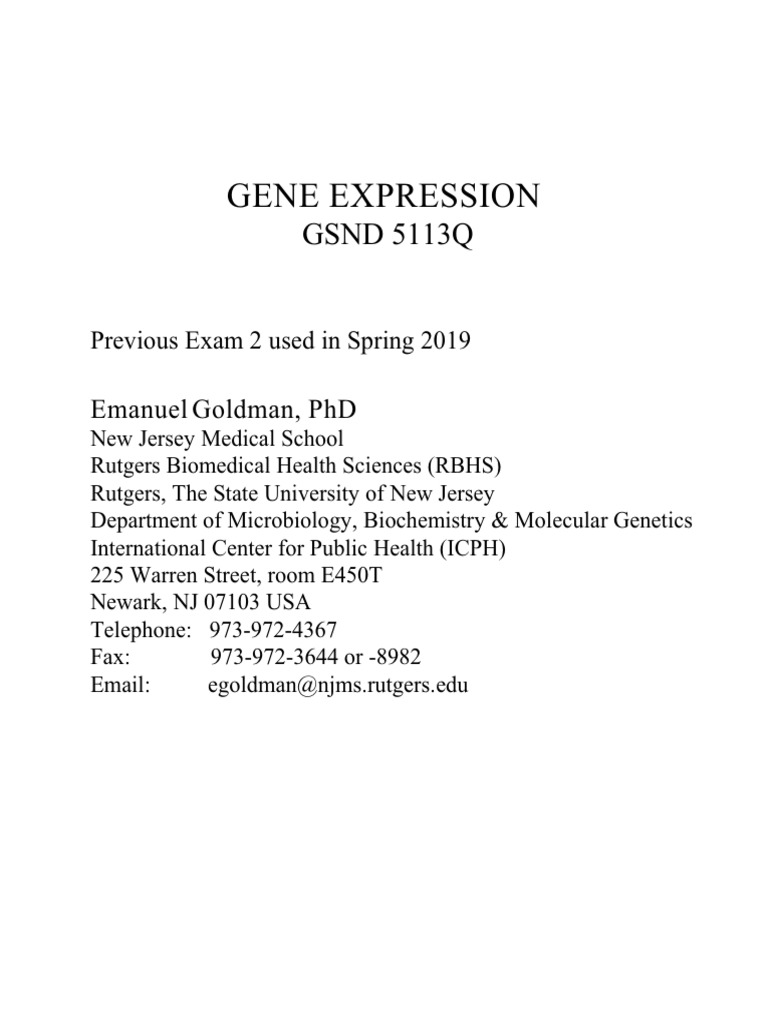 Previous Question 2 Spring 2019 | PDF | Promoter (Genetics) | Operon