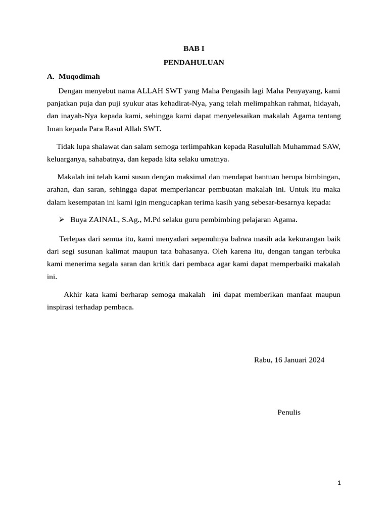 Iman kepada Rasul: Pengertian dan Dalil | PDF