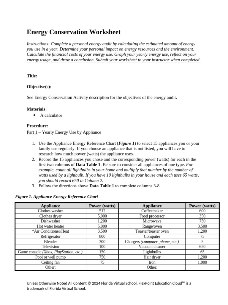 Energy Conservation Worksheet | PDF | Home Appliance | British Thermal Unit