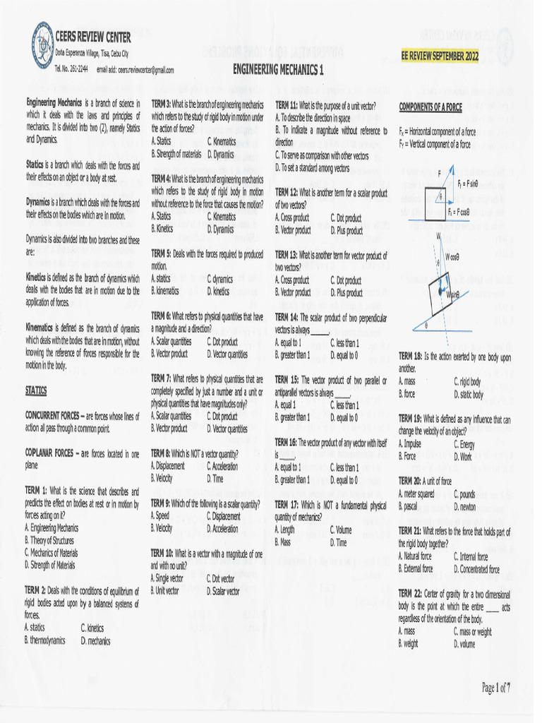 Mechanics 1 Handout | PDF
