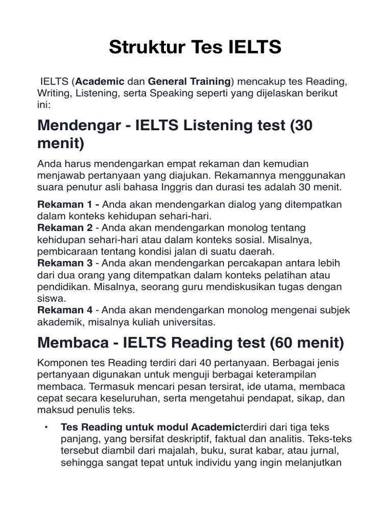 Struktur dan Komponen Tes IELTS | PDF