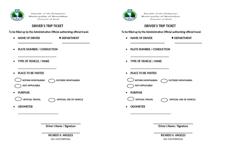 Driver's Trip Ticket Template | PDF