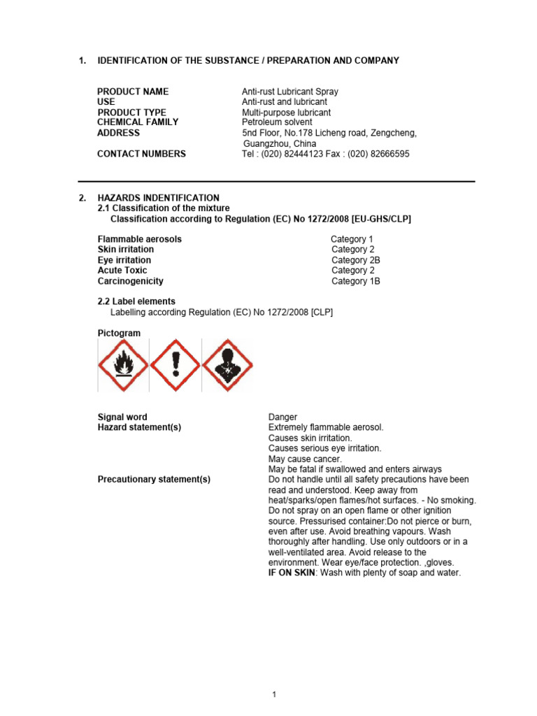 Anti-Rust Lubricant Spray Safety Guide | PDF | Dangerous Goods ...