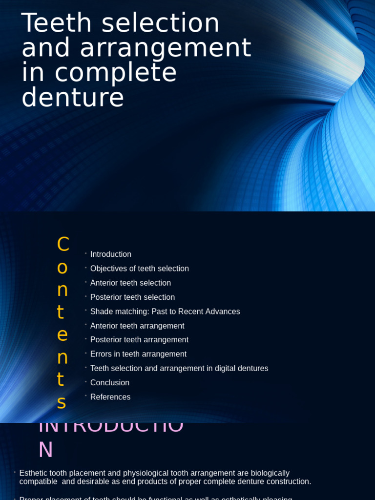Teeth Selection and Arrangement | PDF | Dental Anatomy | Dentistry Branches