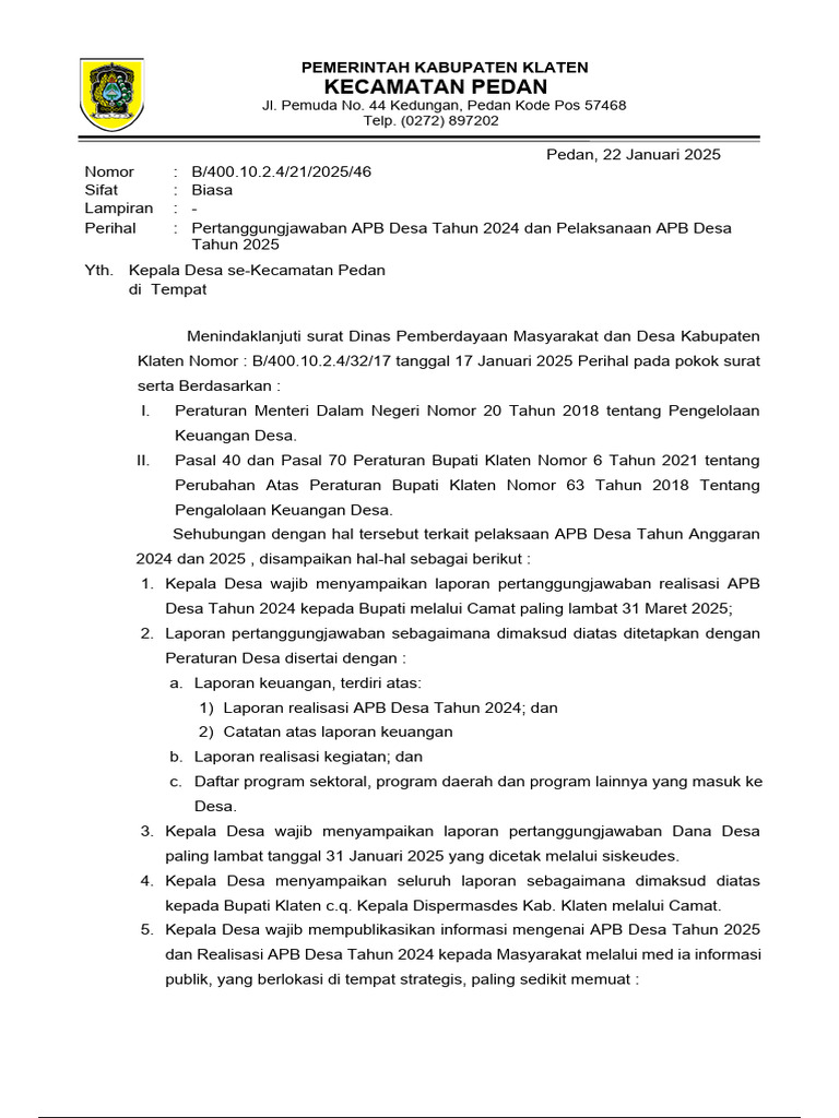 Laporan Pertanggungjawaban APB Desa 2024 | PDF