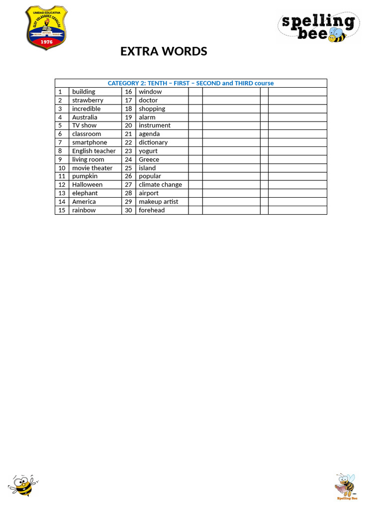 Spelling bee EXTRA WORDS 2024 | PDF