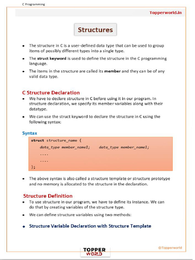 Structures in C | PDF