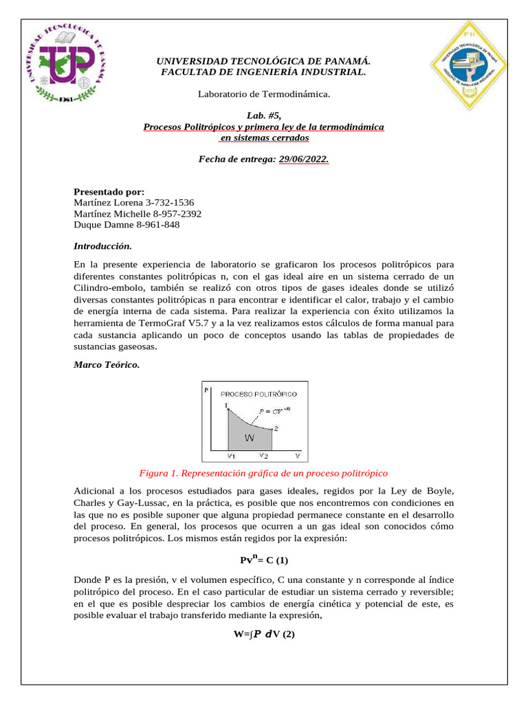 LAB5 - Termodinámica 1II136 - ML-MM-DD-2 | PDF | Gases | Calor