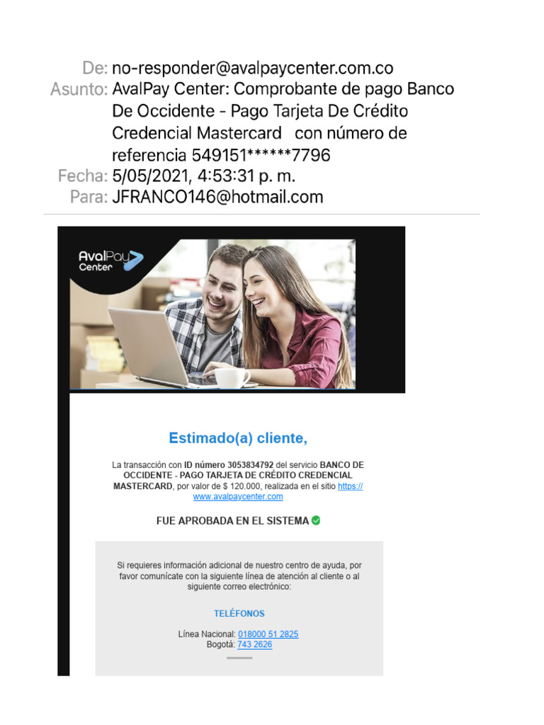 AvalPay Center Comprobante de Pago Banco de Occidente - Pago Tarjeta de Crédito Credencial ...