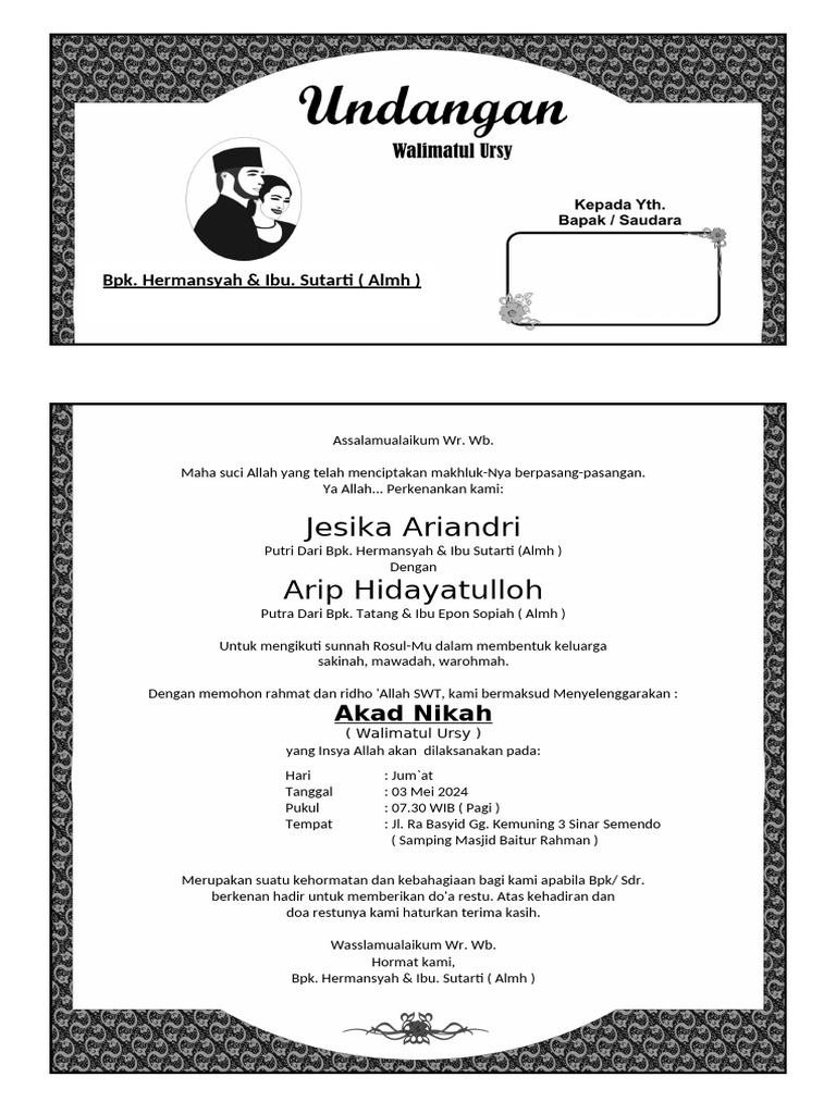 Undangan Akad Nikah Jesika dan Arip | PDF