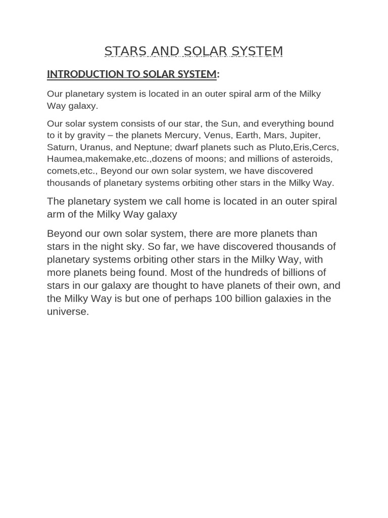 Introduction To Stars and The Solar System | PDF