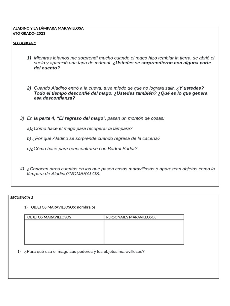 Análisis de "Aladino y la lámpara" | PDF | Verbo
