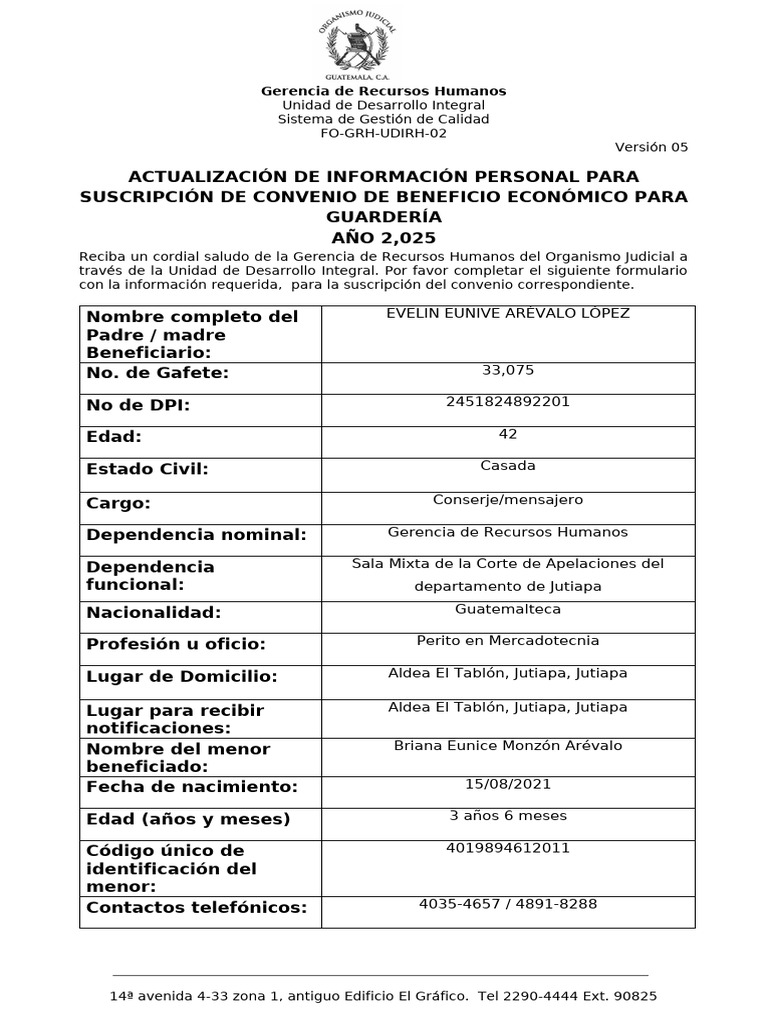 FORMULARIO DE ACTUALIZACIÓN DE DATOS PARA CONVENIOS DEL BENEFICIO ECONO... | PDF