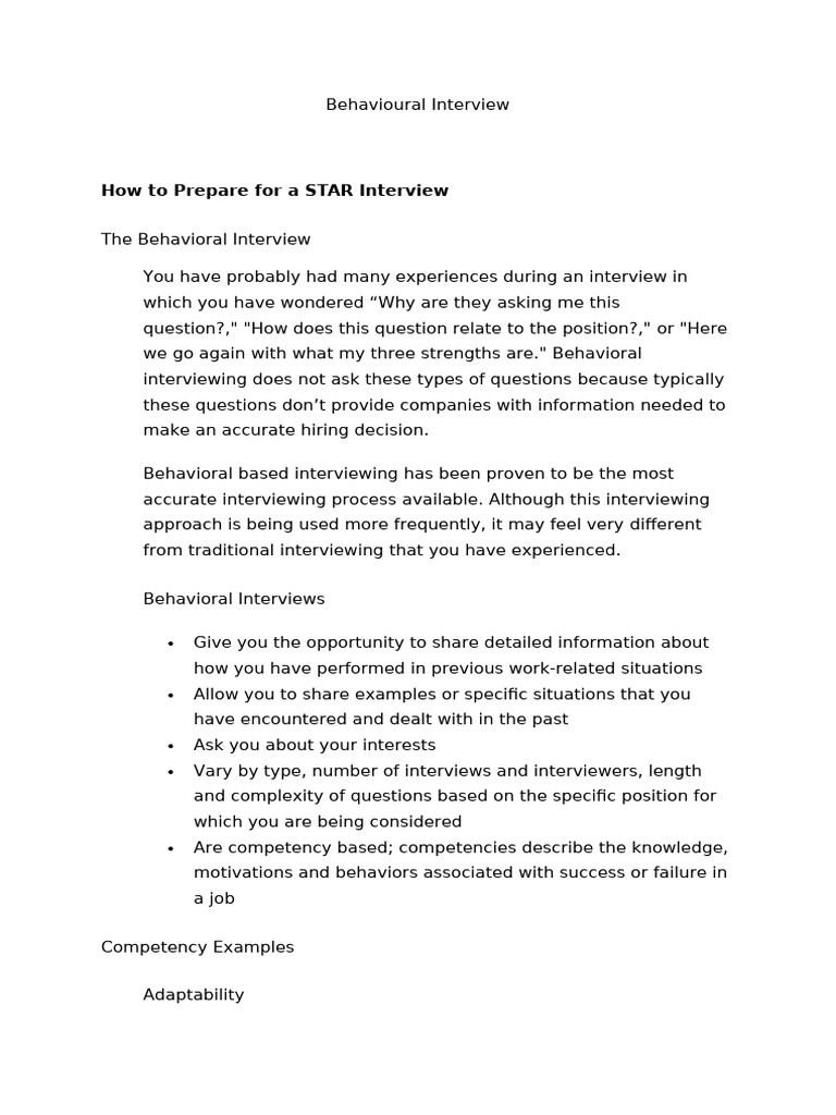 Behavioural Interview | PDF | Job Interview | Behavior