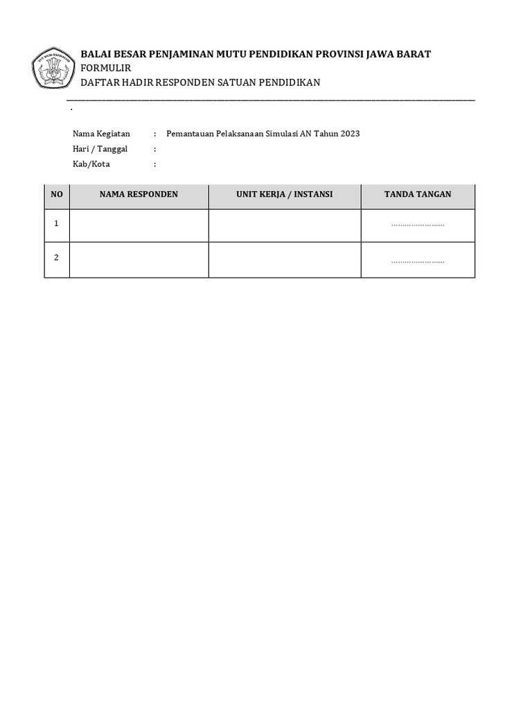 Daftar Hadir Pemantauan Simulasi AN 2023 | PDF