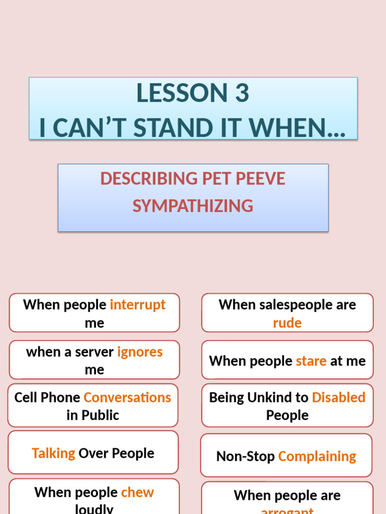 Lesson 3 I Can'T Stand It When : Describing Pet Peeve Sympathizing | PDF
