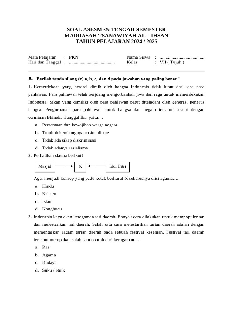 Soal Kls 7 Ats Pkn 2025 | PDF