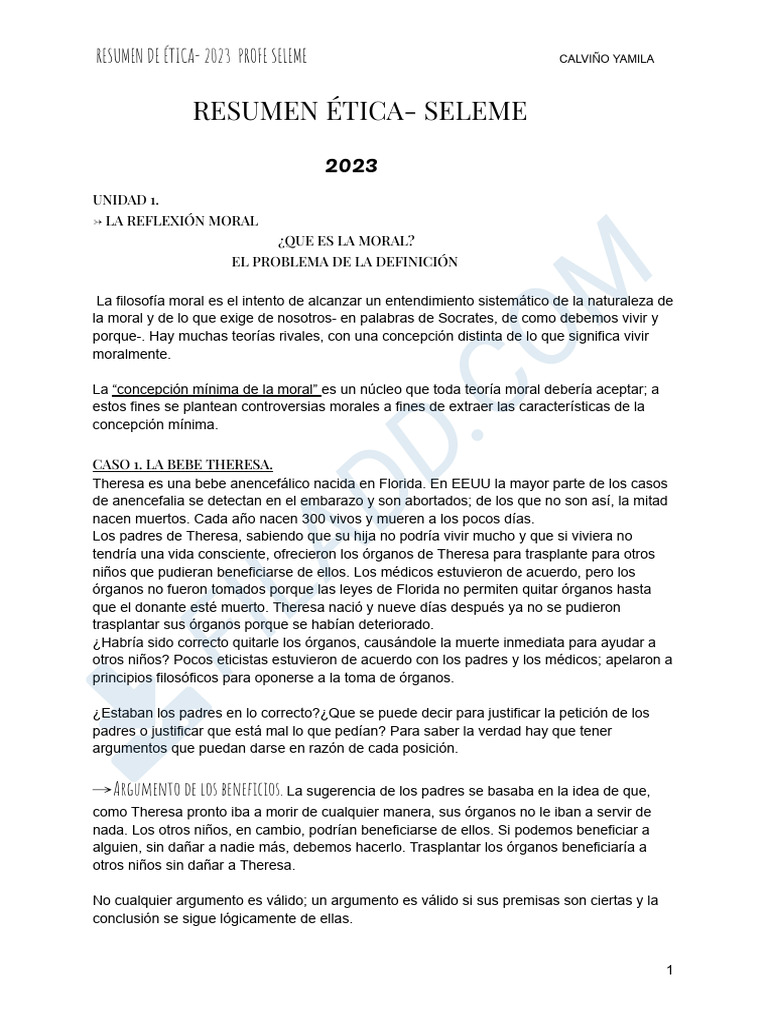 RESUMEN CURSO DE ETICA | PDF | Moralidad | Relativismo