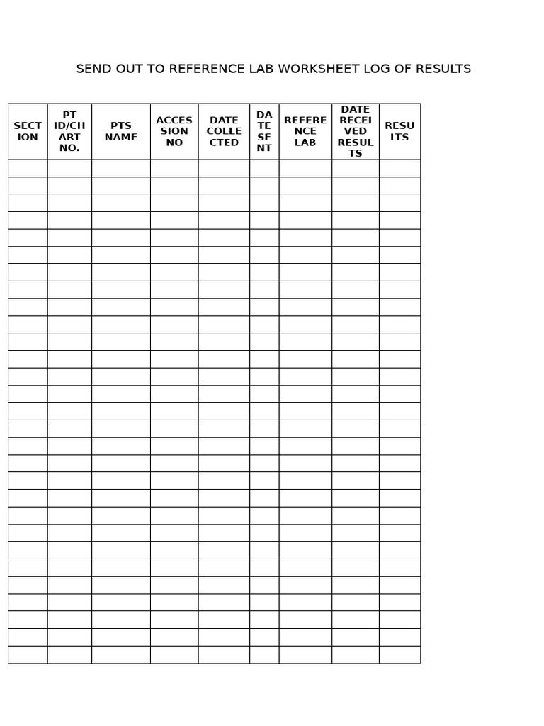Reference Lab Results Log Sheet | PDF