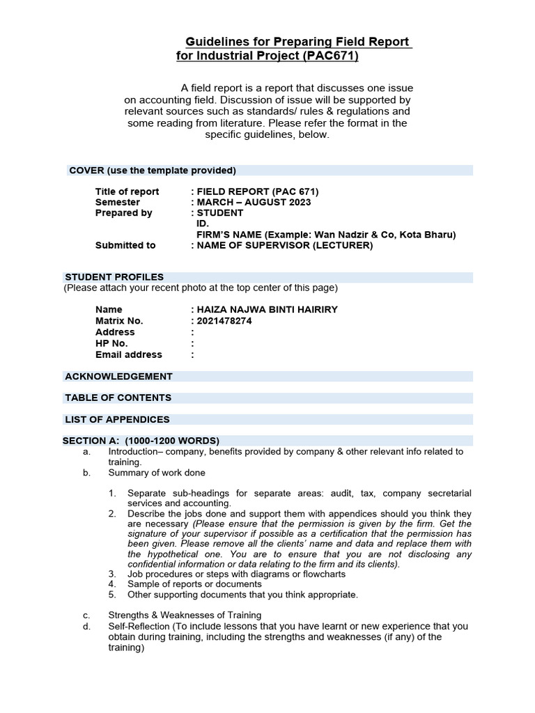 Field Report Guidelines for PAC671 | PDF