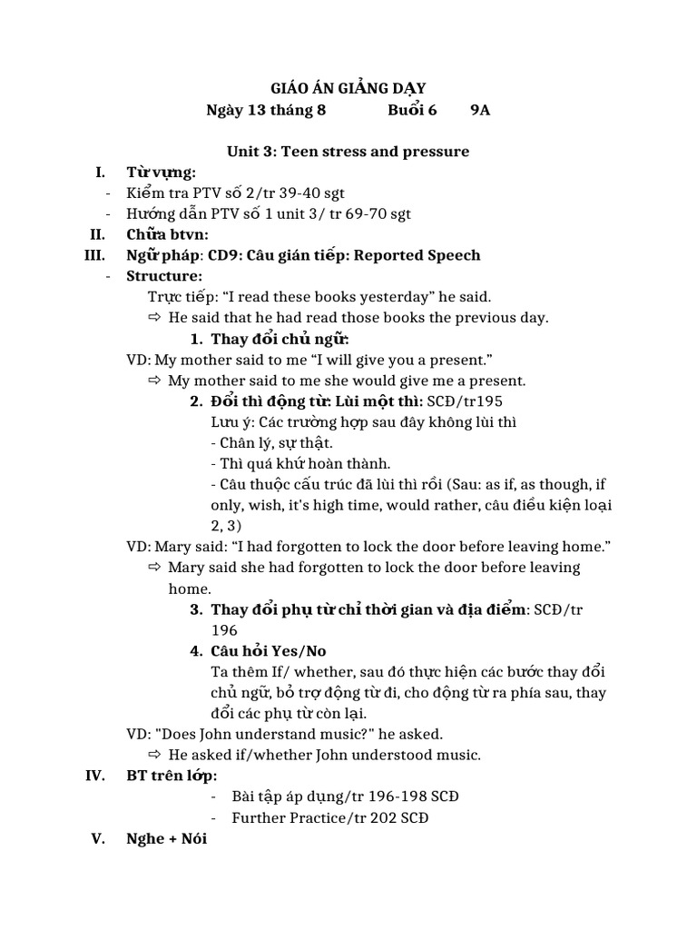 Giáo Án Gi NG D y 8a | PDF