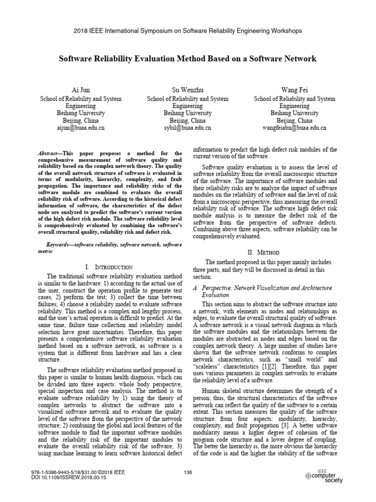 Software Reliability Evaluation Method Based On A Software Network | PDF | Reliability ...