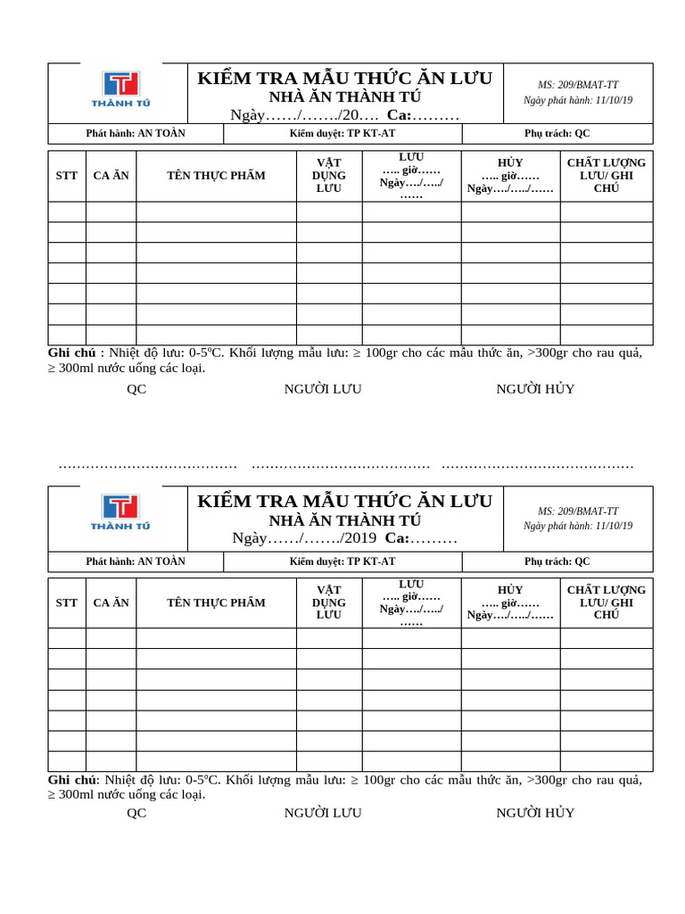 209AT-Kiem Tra Mau Thuc An Luu (Final) | PDF