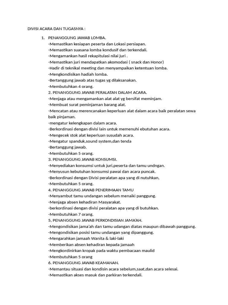 Divisi Acara Dan Tugasnya | PDF