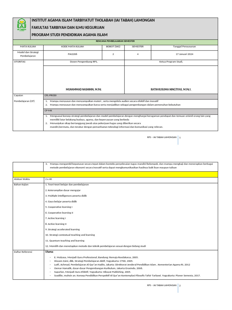 RPS Model Dan Strategi Pembelajaran | PDF