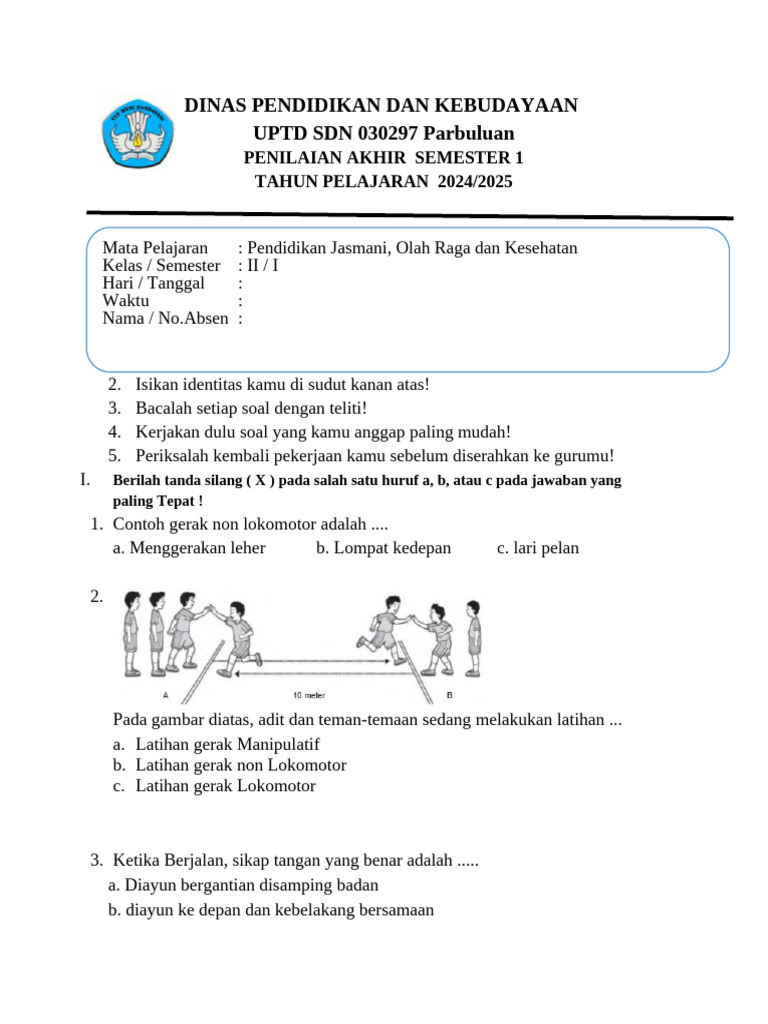 Soal PAS PJOK Kelas 2 (Websiteedukasi.com) | PDF
