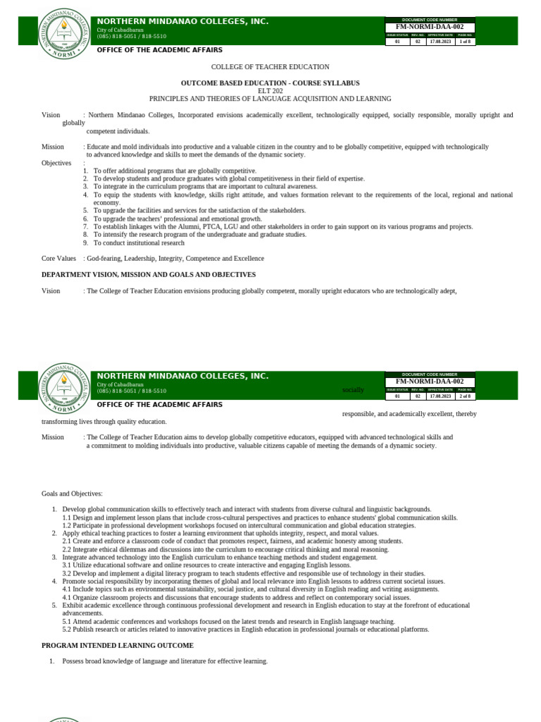 ELT 202 Principles and Theories of Language Acquisition and Learning | PDF | Language Education ...