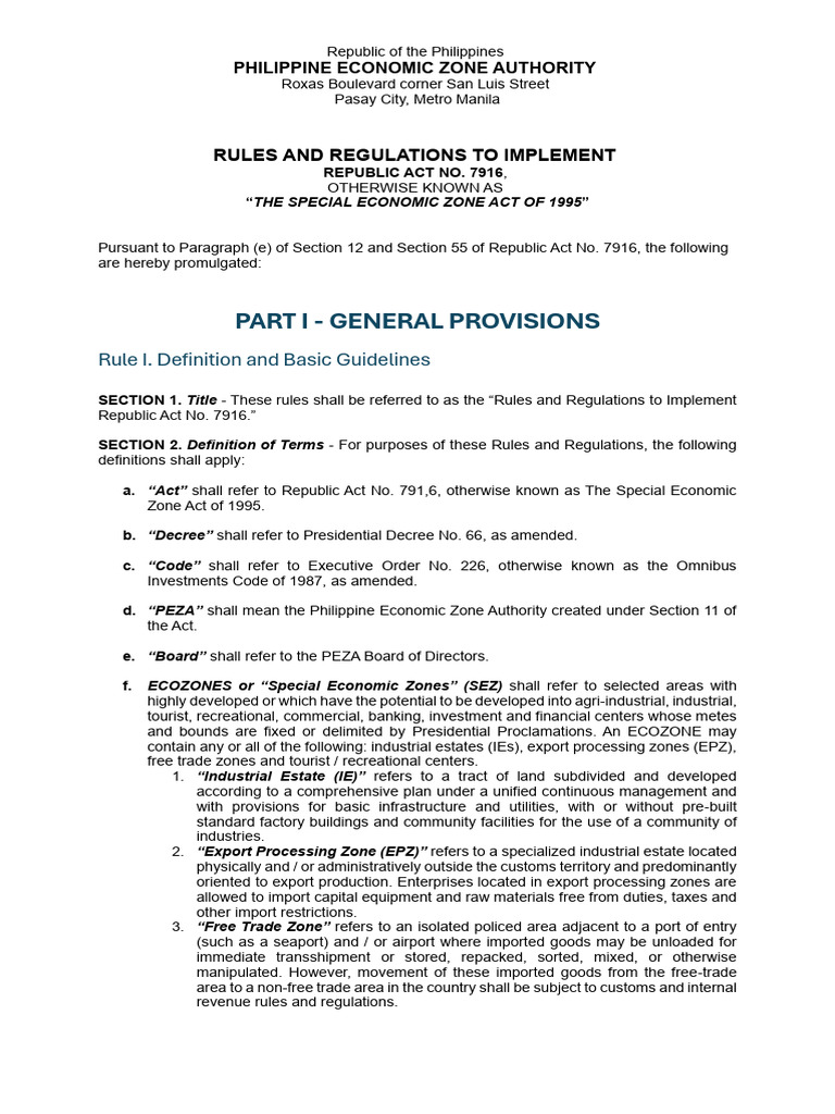 RA No. 7916 - Implementing Rules and Regulations (IRR) | PDF | Lease ...