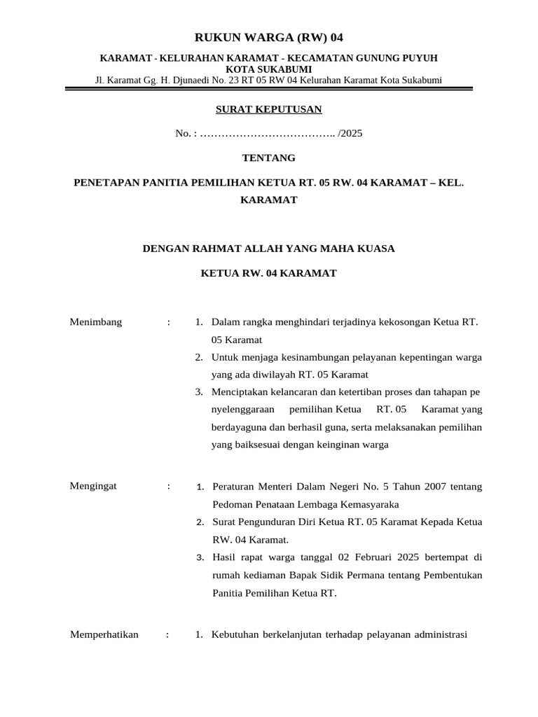 SURAT KEPUTUSAN RT | PDF
