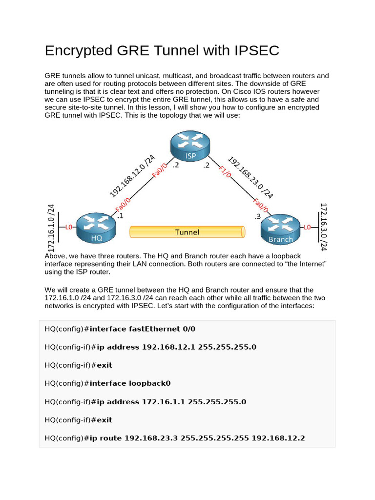 Encrypted GRE Tunnel With IPSEC | PDF | Router (Computing) | Ip Address